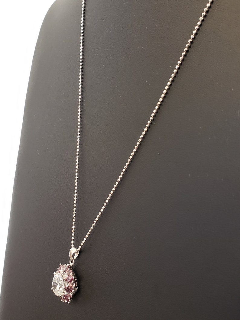PJM Pink & White CZ Pendant Necklace / 925 Sterling Silver - Etsy