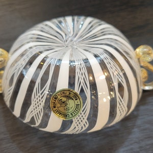 Murano Latticino Ribbon Glass Handled Dish Bucella Cristalli Italian ...