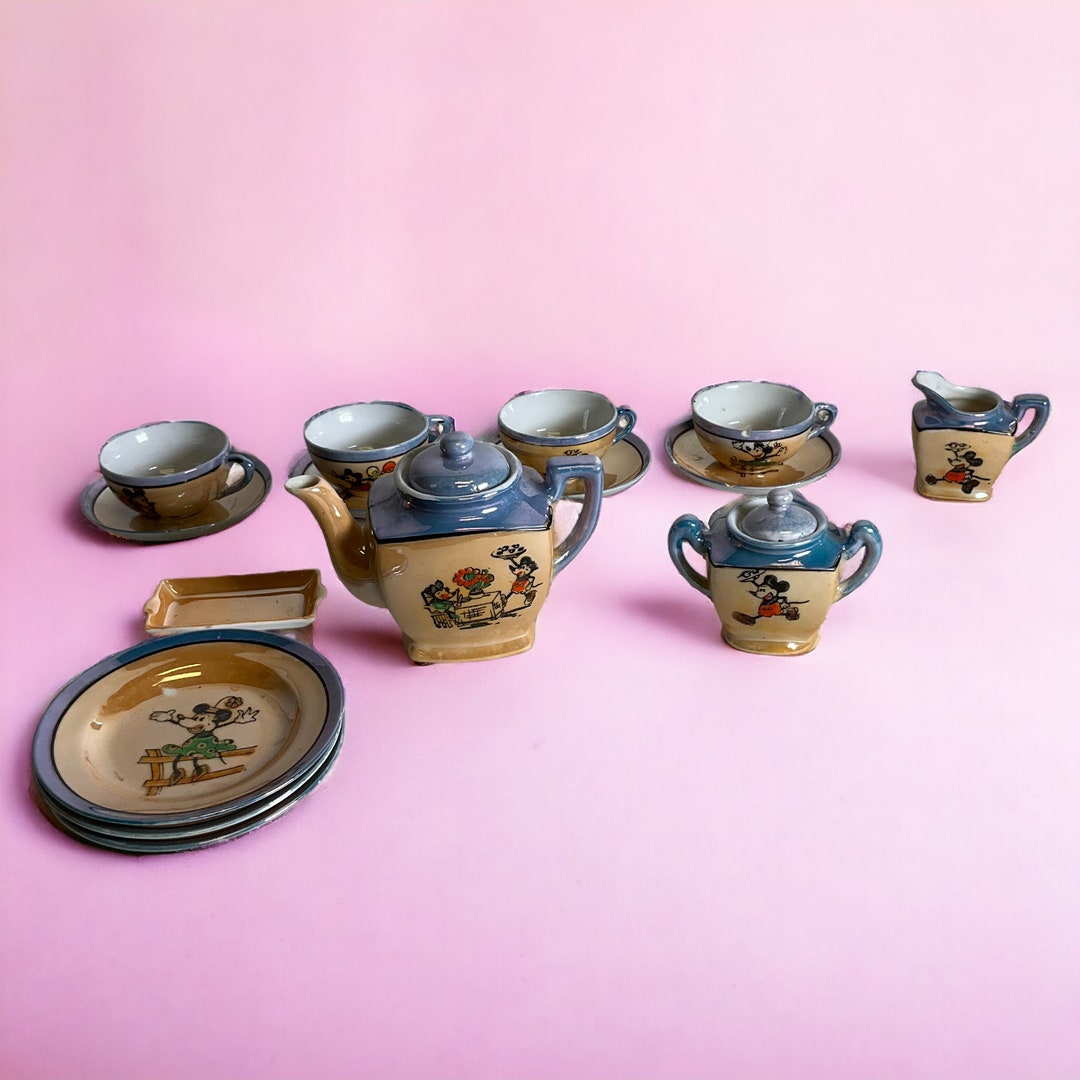 Mickey & Minnie Mouse Child's Tea Set Vintage Peach Japanese Lusterware ...