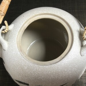 Asian Teapot White Textured W Bamboo Handle ~ Hand Painted Leaf Design ...