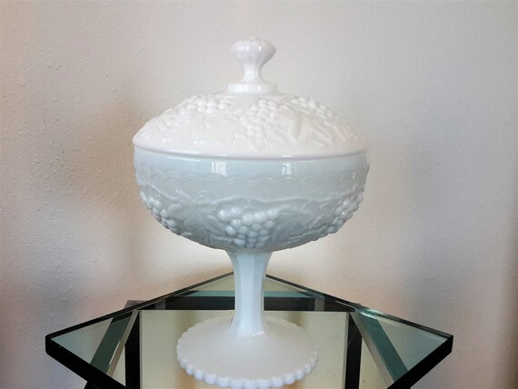 Imperial Milk Glass Lidded Dish / Compote Grape Pattern / | Etsy