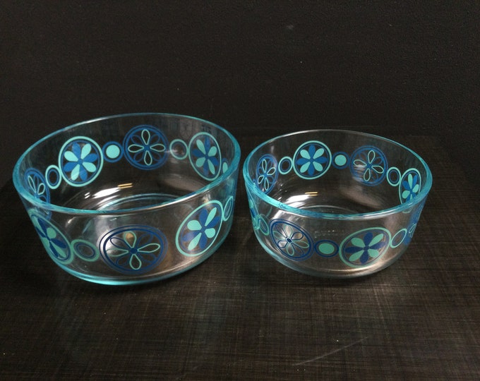 Pyrex Turquoise Bowls Set of 2 Glass Storage Bowls No Lids ~ Vintage ...