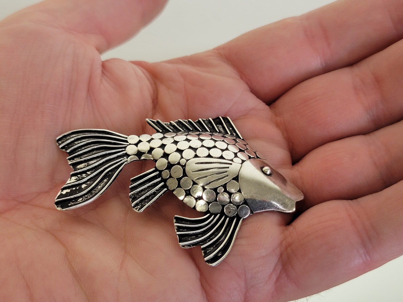 Sterling Silver Fish Brooch / Handcrafted Silversmith Brooch / 9 Grams ...