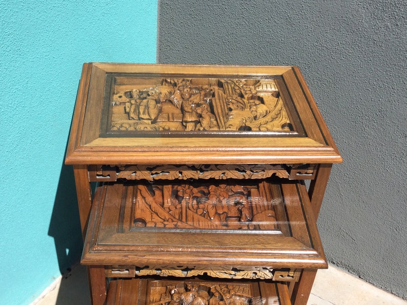 1960s Chinese Carved Wood Nesting Tables Hand Carved Asian - Etsy