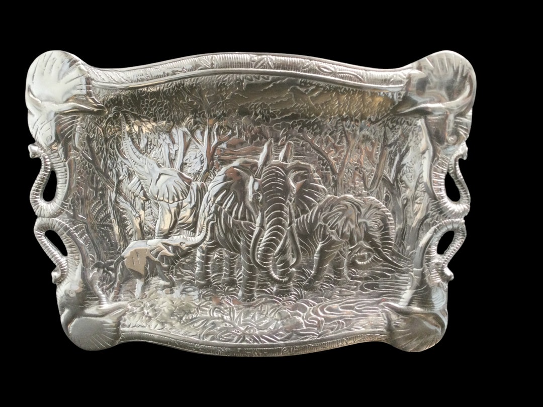 Arthur Court Style African Elephants Aluminum Serving Tray ~ Vintage 17 ...