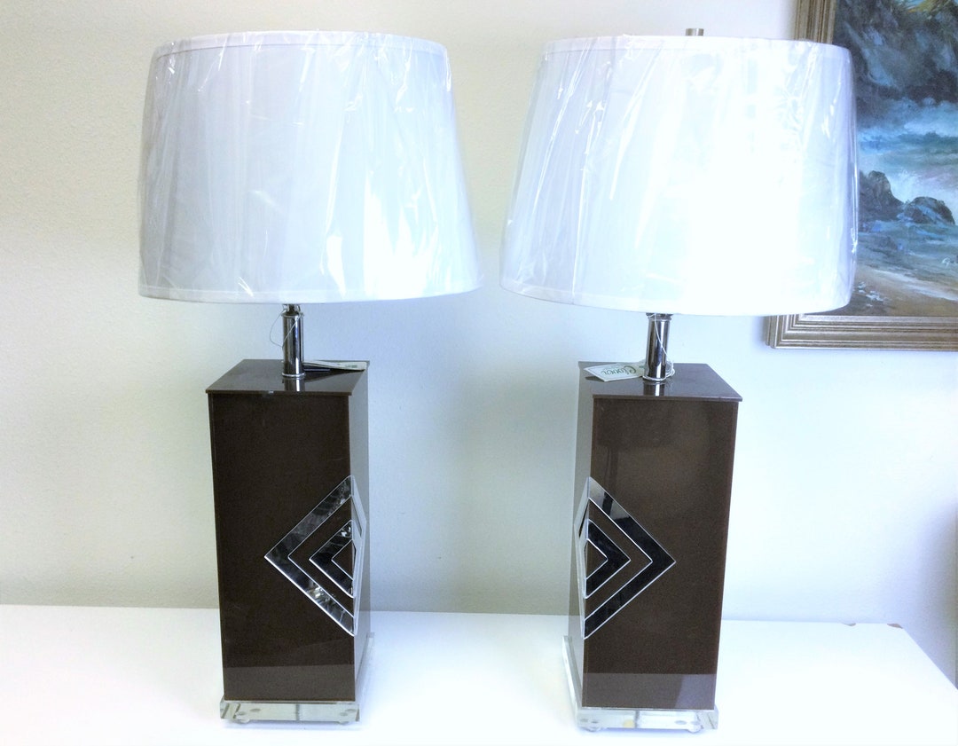 1970s Clover Lamp Co Table Lamps Pair & Shades Like New Brown Art Deco ...