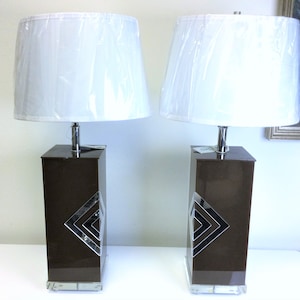 1970s Clover Lamp Co Table Lamps Pair & Shades Like New Brown Art Deco ...