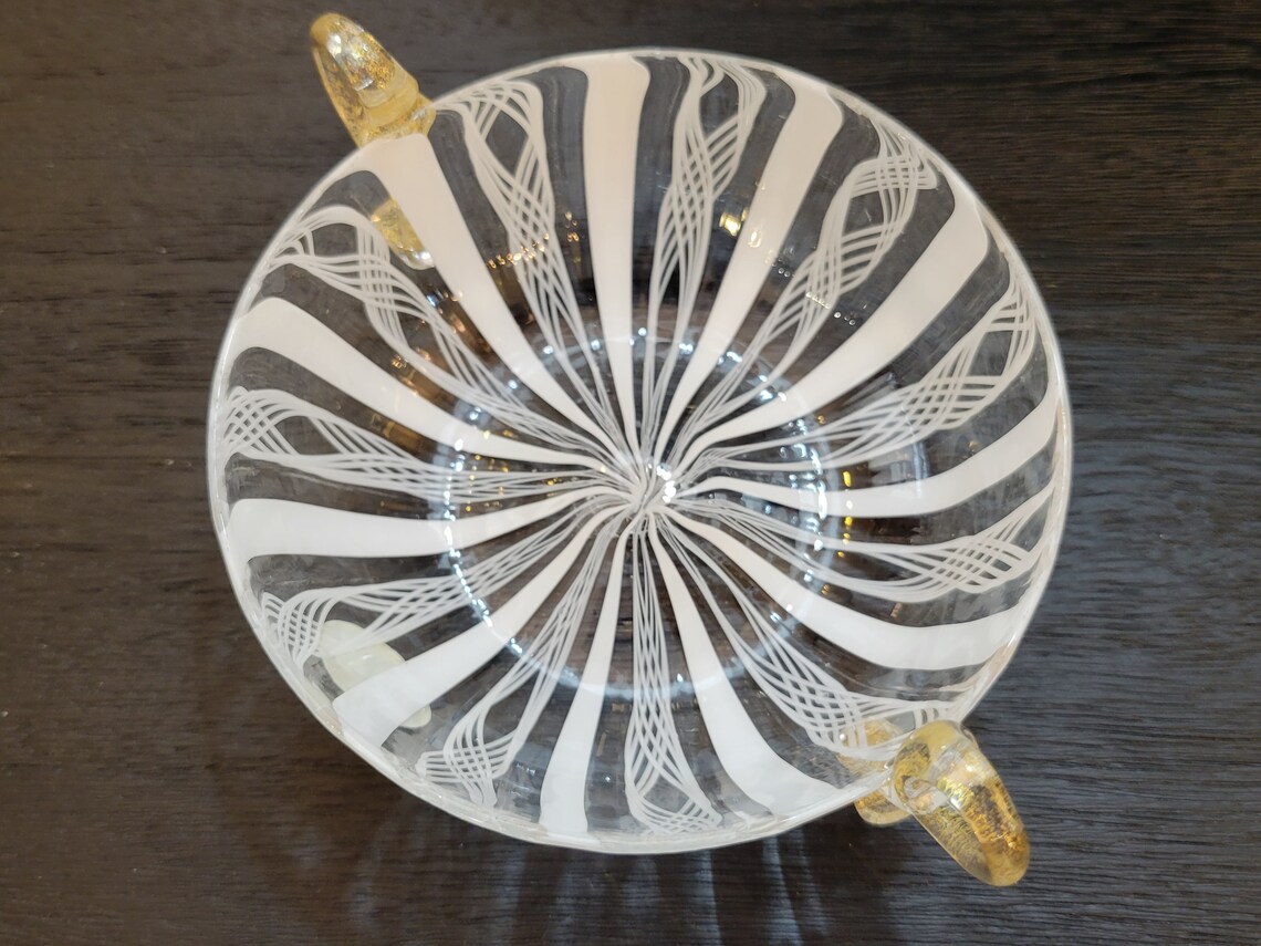 Murano Latticino Ribbon Glass Handled Dish Bucella Cristalli - Etsy