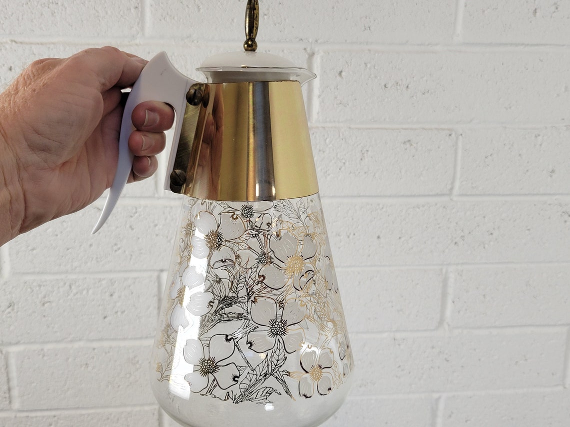 Fred Press Glass Coffee Carafe Mid Century Kitchen Gold & - Etsy