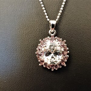 PJM Pink & White CZ Pendant Necklace / 925 Sterling Silver Necklace ...