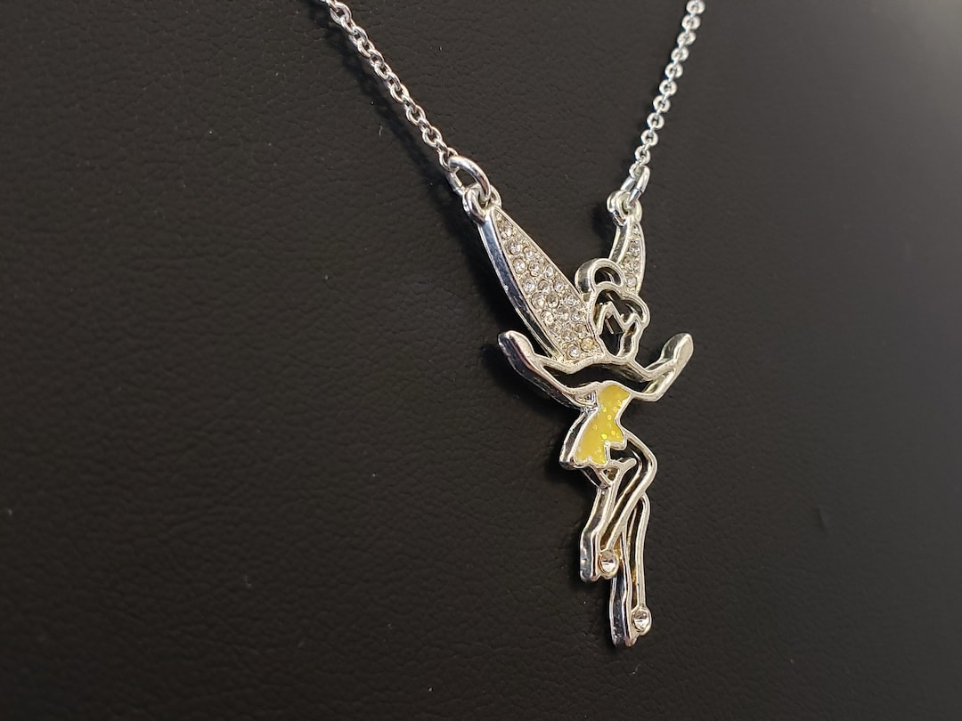Disney Tinkerbell Pendant Necklace / Sterling Silver Rhinestone ...
