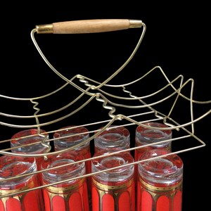 Fred Press Signed Barware Set of 8 Glasses & Carrier Caddy ~ Mid ...