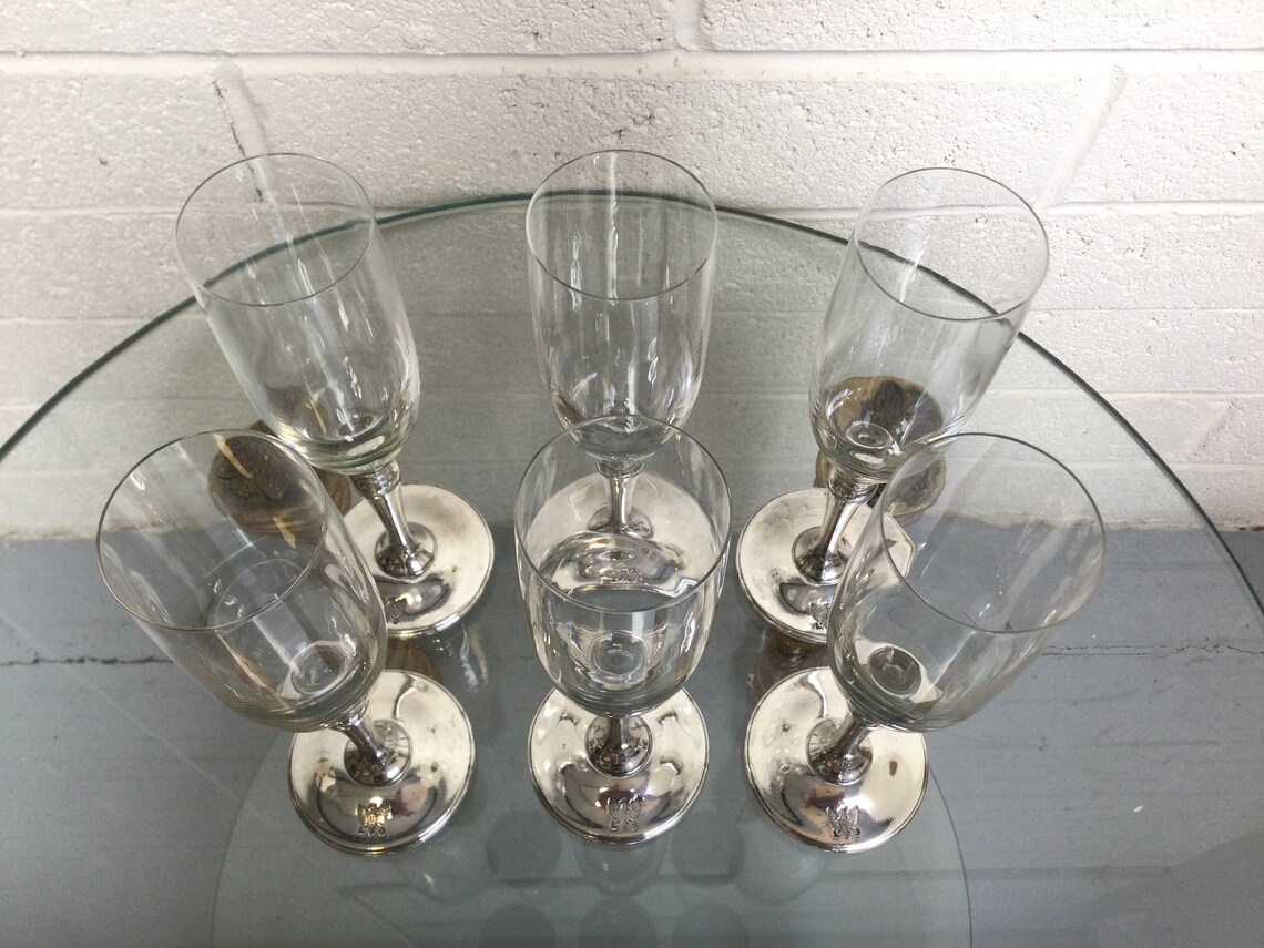 Match Pewter Italian Champagne Glasses Glass & Pewter | Etsy