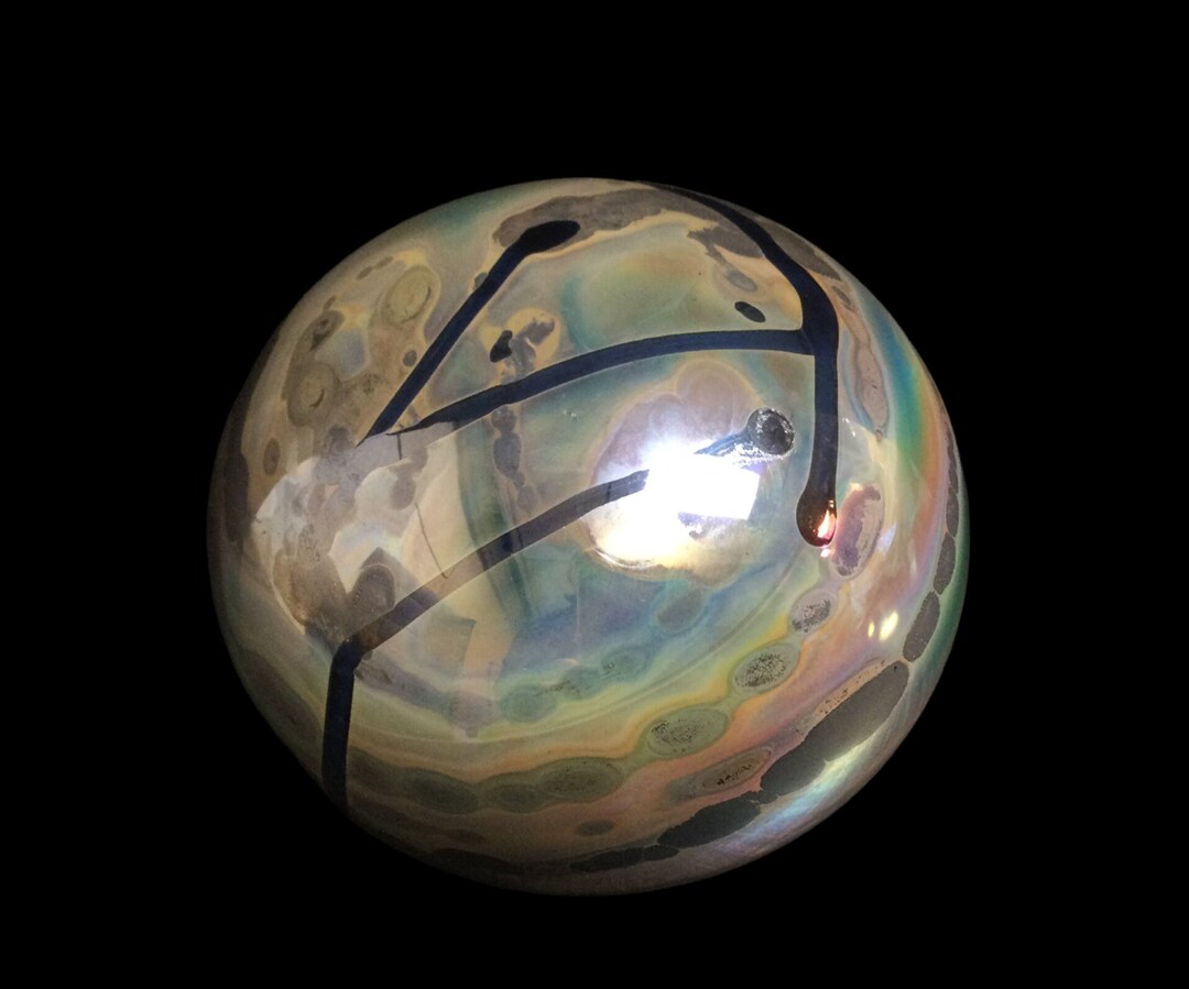 Levay Iridescent Art Glass Paperweight: Mystic Grey, Blue & Green - Etsy