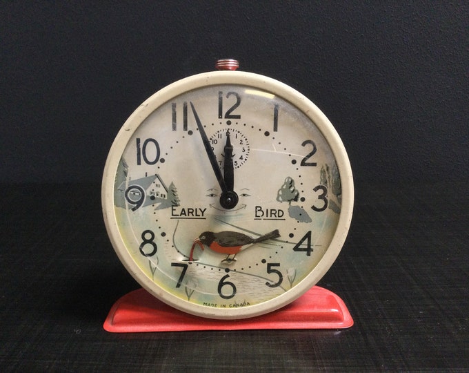 1940s Early Bird Clock ~ Robin After Worm ~ Made in Canada Westclox ...