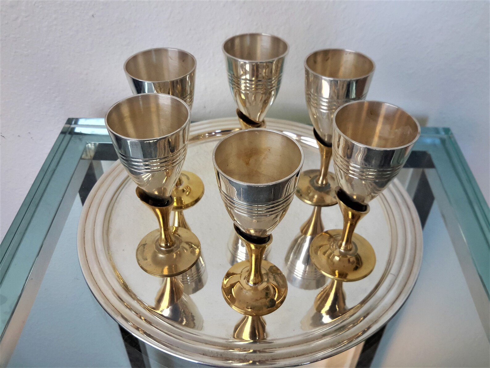 Chrome and Brass Barware Shot Glass Set With Under Plate / 7 - Etsy