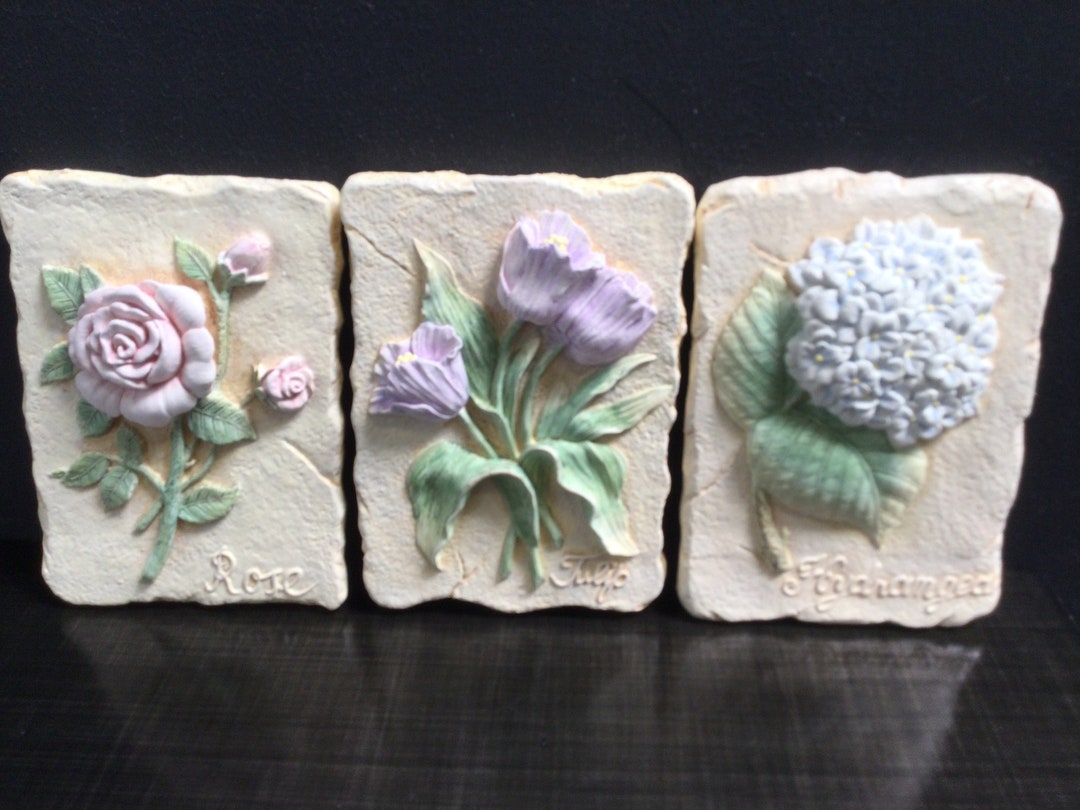 Spring Flowers Wall Plaques ~ Tulip Rose Hydrangea ~ Home Decor ~ Gift ...