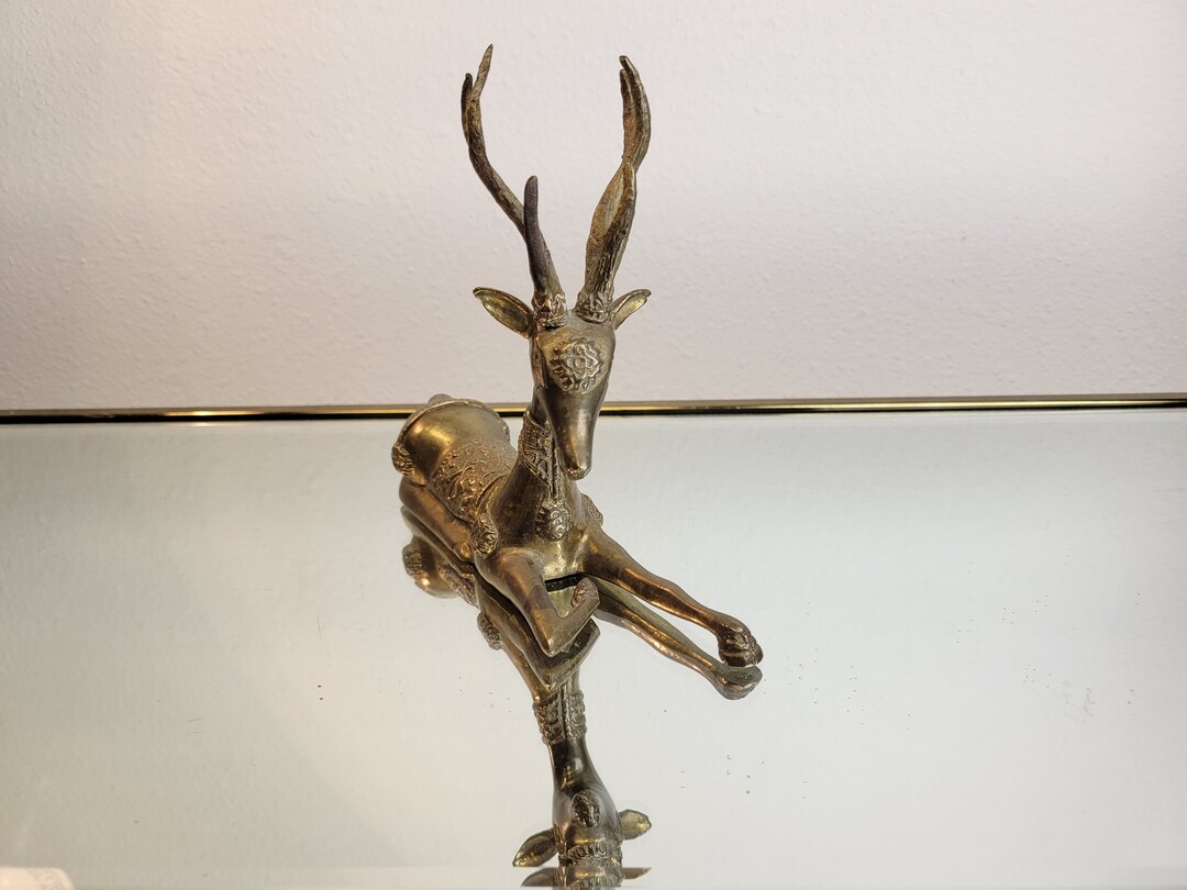 Brass Reindeer Sculpture / Christmas Reindeer Figurine / Solid Brass ...
