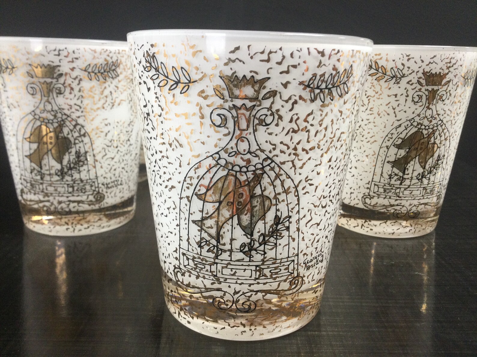 Georges Briard Barware Bird in Cage Suburban Glasses Set of 6 ~ Mid ...