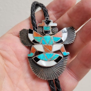 Zuni Knifewing Bolo Tie ~ Inlaid Turquoise, Corel, Mother of Pearl ...