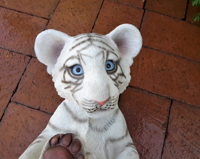 Life Size White Tiger Cub Sandicast by Sandra Brue Piercing Blue Eyes ...