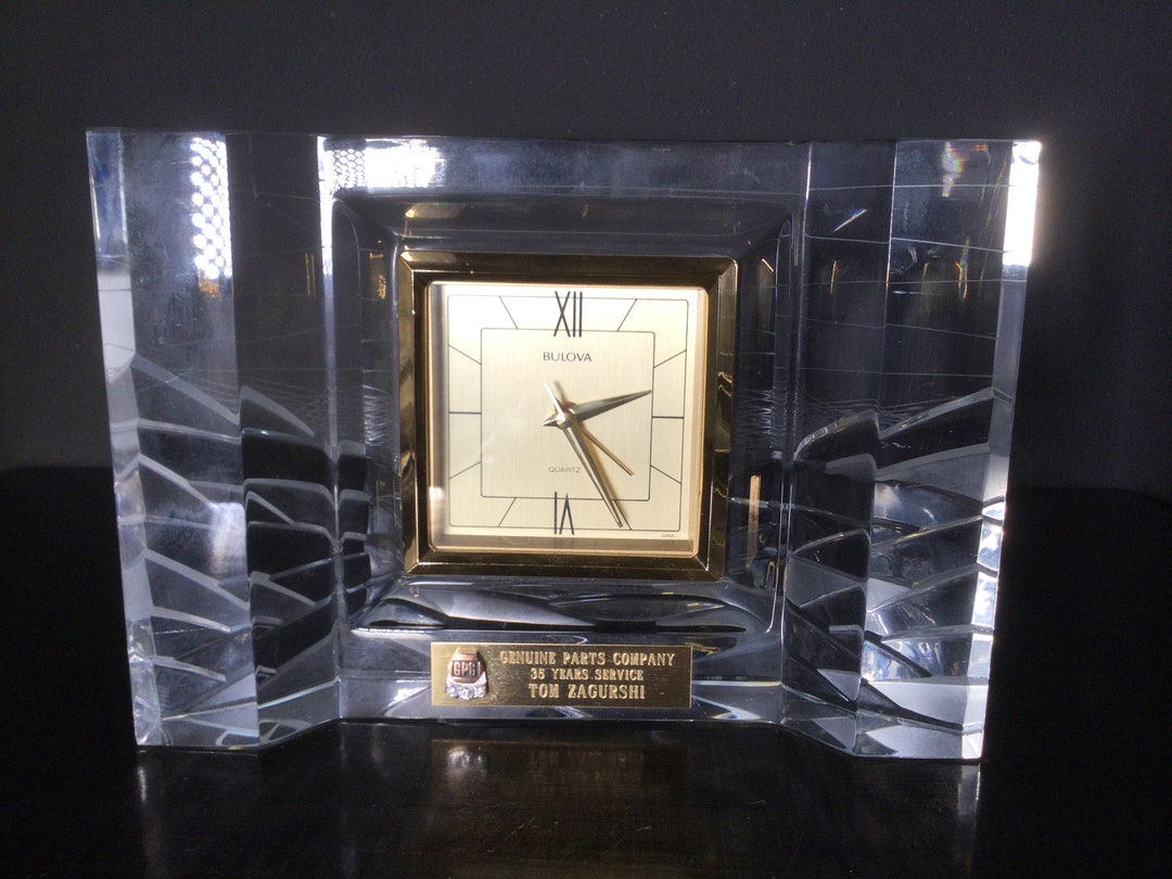 Bulova Hoya 3 Diamonds Crystal Quartz Clear Glass Alarm Desk Clock ...