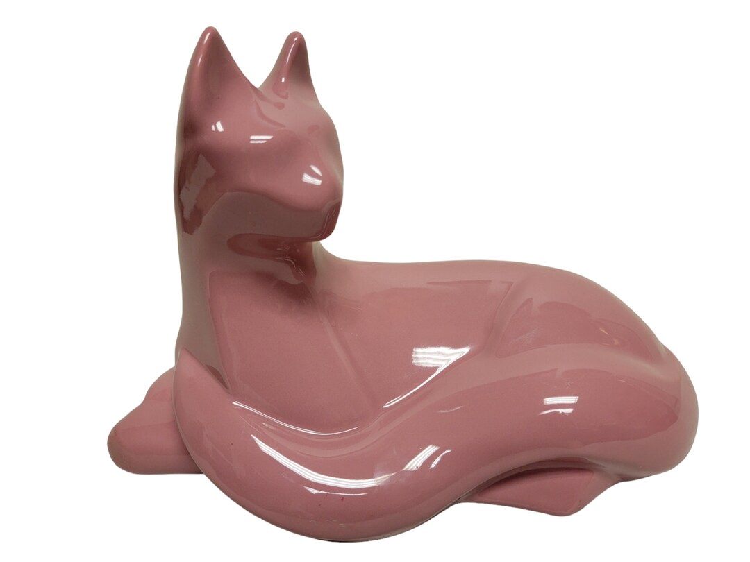 Haeger Pink Ceramic Cat Figurine #310 ~ 9 1/2" Tall X 14" Wide Vintage ...