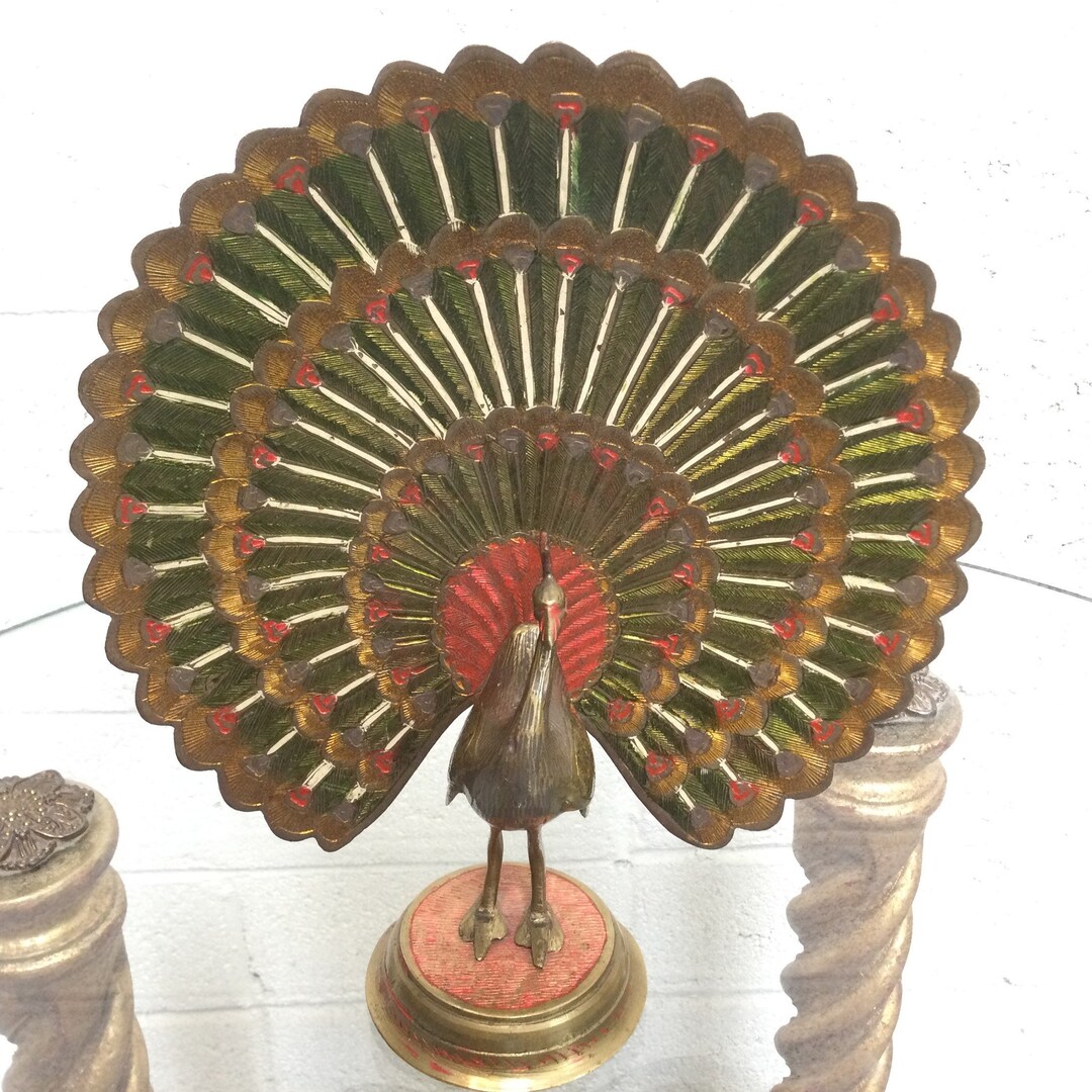 Brass Peacock Sculpture 9" Tall ~ Mid Century Peacock ~ Painted Enamel ...