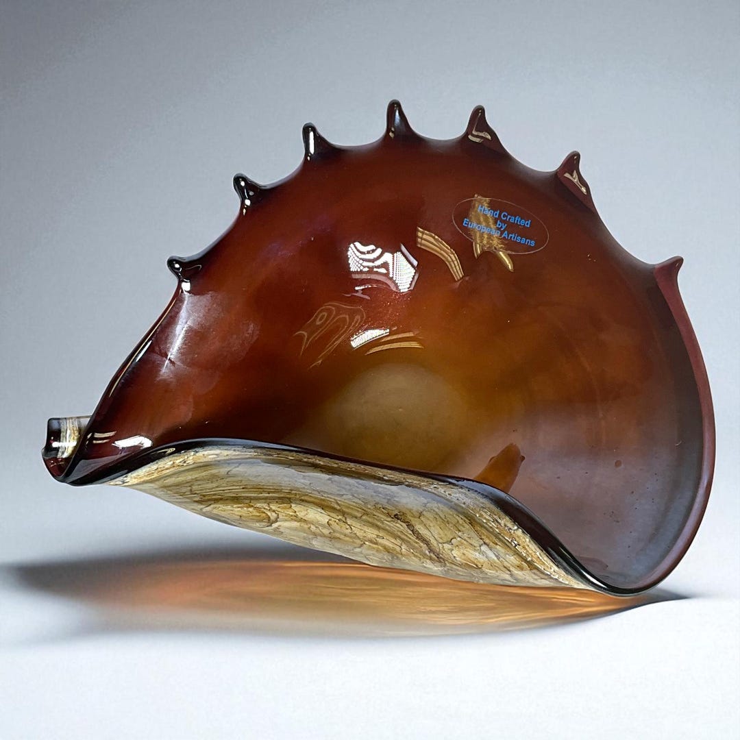 Jozefina Krosno Art Glass Shell Bowl: Vintage Hand Blown Polish Decor ...
