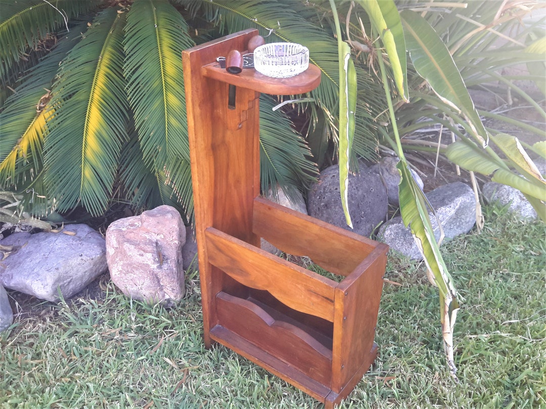 Vintage Smoke Stand With Tobacco Pipe Holder ~ Magazine Rack Wood Smoke ...
