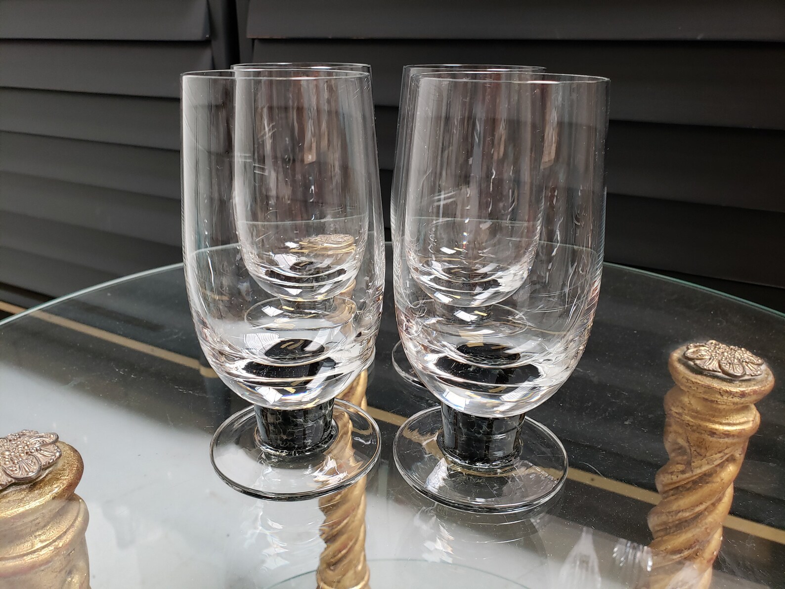 Stemware Water Glasses Modern Smokey Gray Stem Base / 16 oz | Etsy