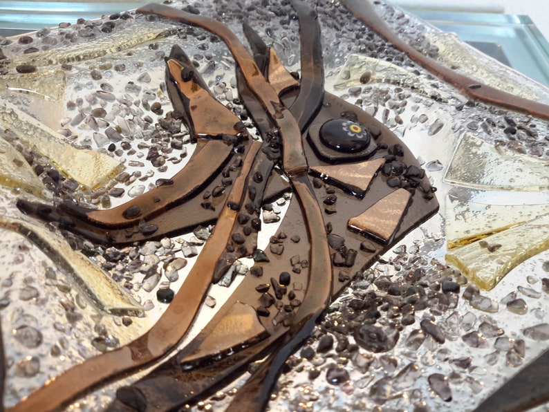 Fused Art Glass Angel Fish Square Bowl / Tray / Copper Bronze - Etsy