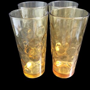 Mid Century Barware Amber Dimpled Glass Drinking Tumblers Set of 4 ...
