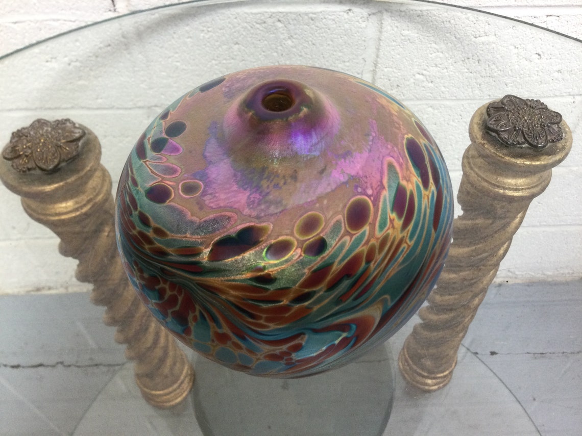 Brian Maytum Art Glass Oil Spot Lamp ~ Signed by Artist ~ Blue, Brown ...
