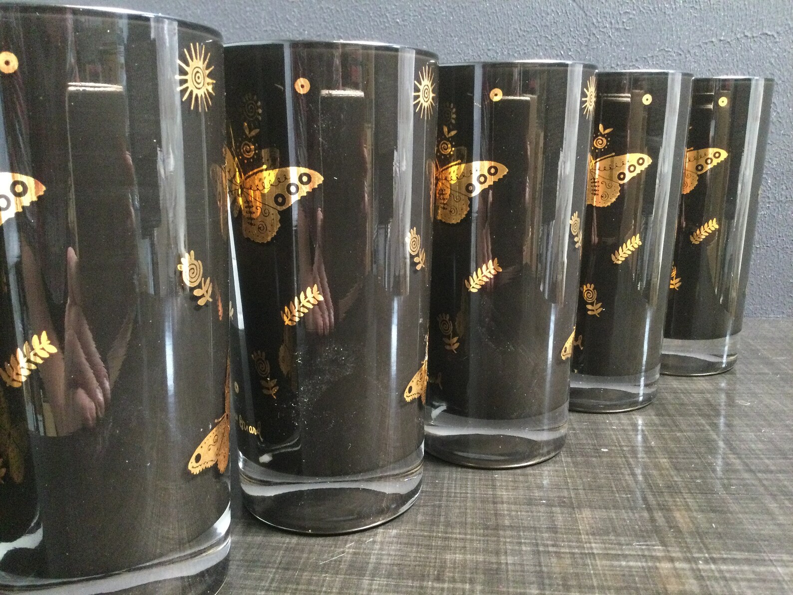 1960s Georges Briard Barware Golden Butterflies Highball Glasses Set of ...