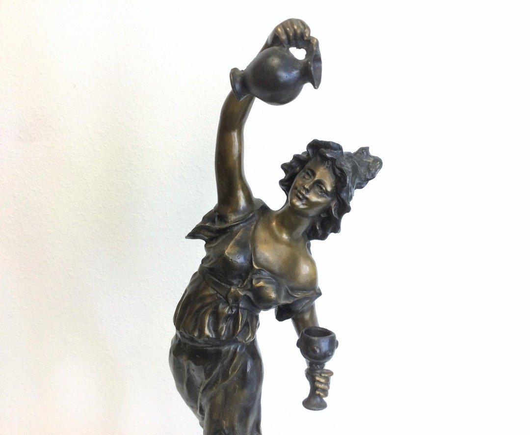 Moreau Bronze Sculpture Statue 28" Tall ~ Woman Holding Wine Goblet ...