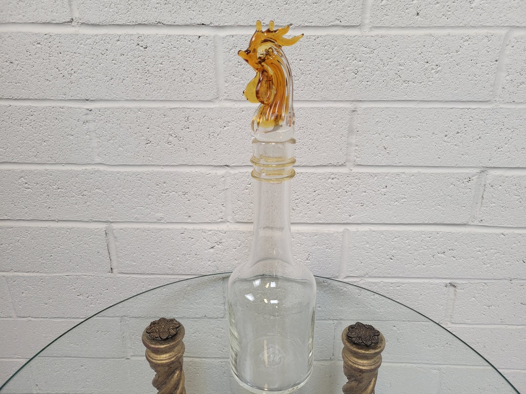 1940s Amber Glass Rooster Stopper & Blown Glass Decanter ~ Mid Century ...