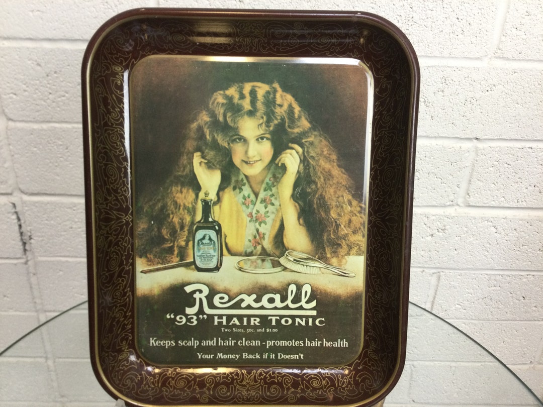 Vintage Rexall Hair Tonic Tray ~ Metal Tray Litho Rexall ~ Vanity ...