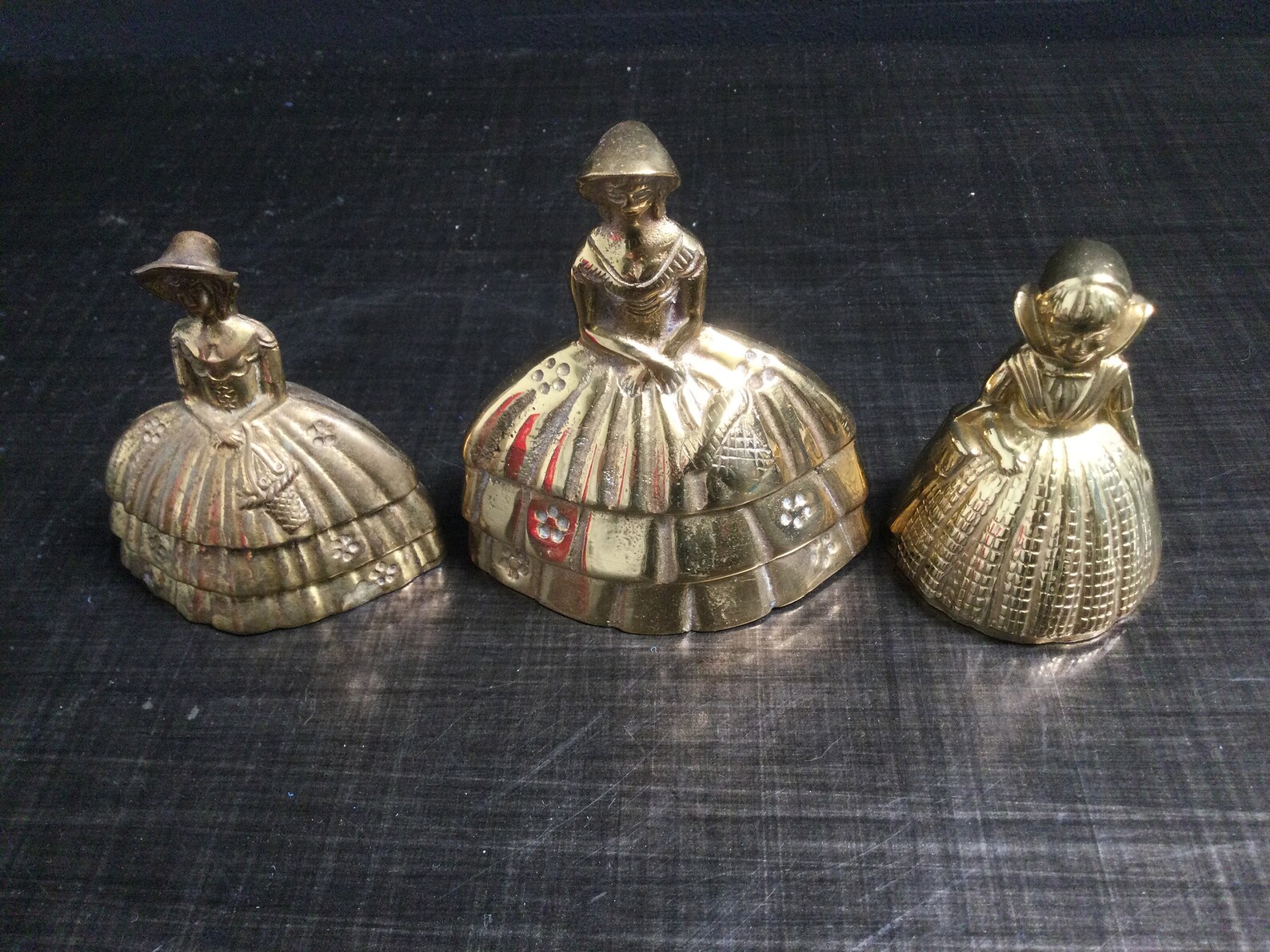 Brass Victorian Belles Bells Set of 3 ~ Women Wearing Hoop Skirts ...