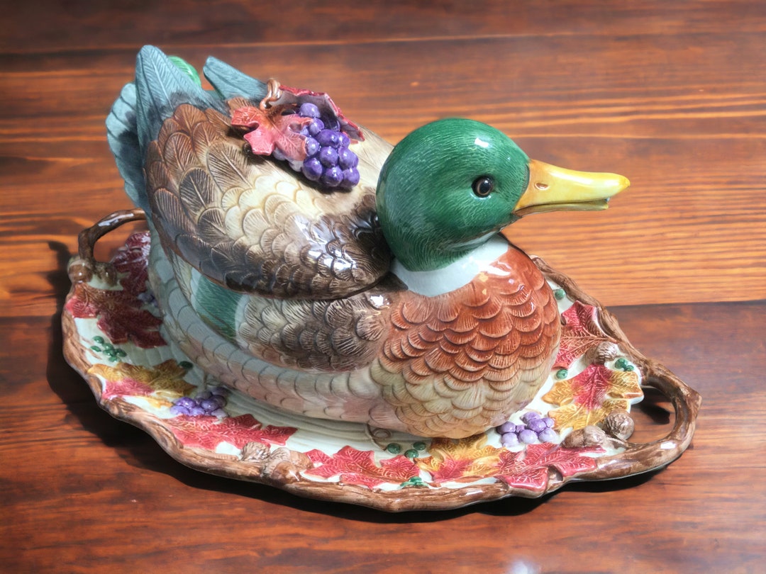 Fitz & Floyd Autumn Woods Duck Tureen W Platter Ladle ~ Vintage Ceramic ...