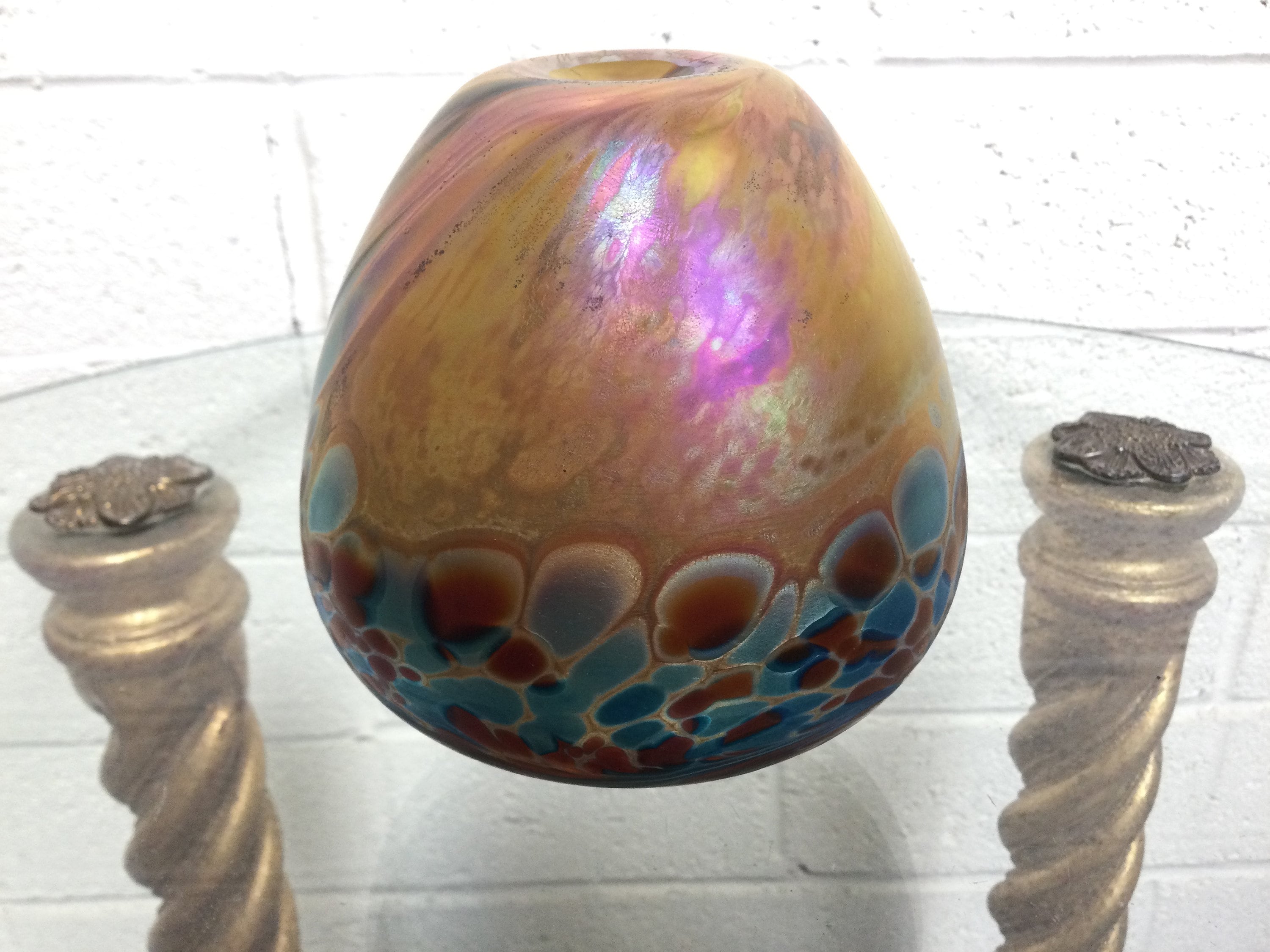 Brian Maytum Art Glass Oil Spot Lamp ~ Signed by Artist ~ Blue, Brown ...