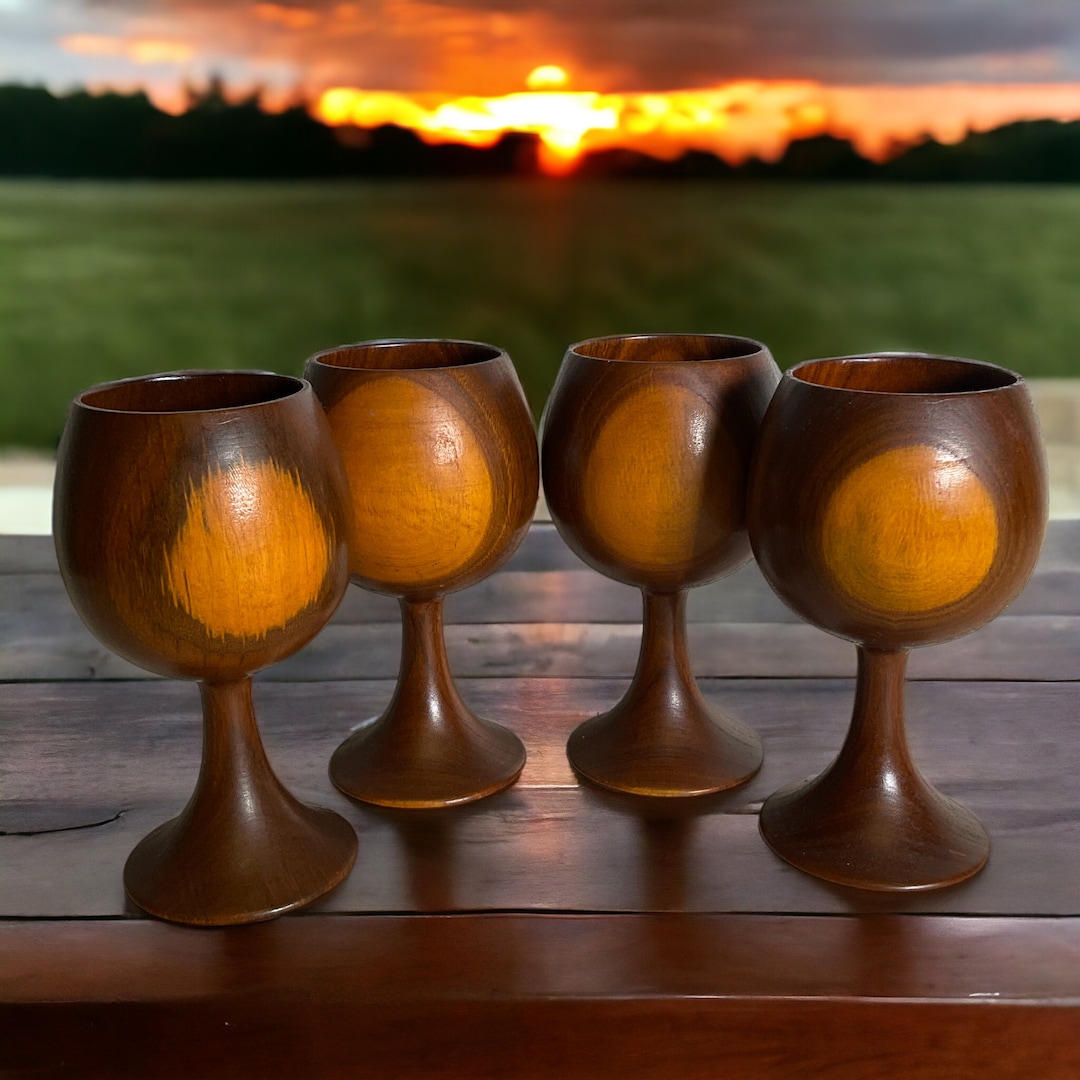 Wooden Barware Wine Goblets Set of 4 Vintage Handcrafted 6oz Wine ...