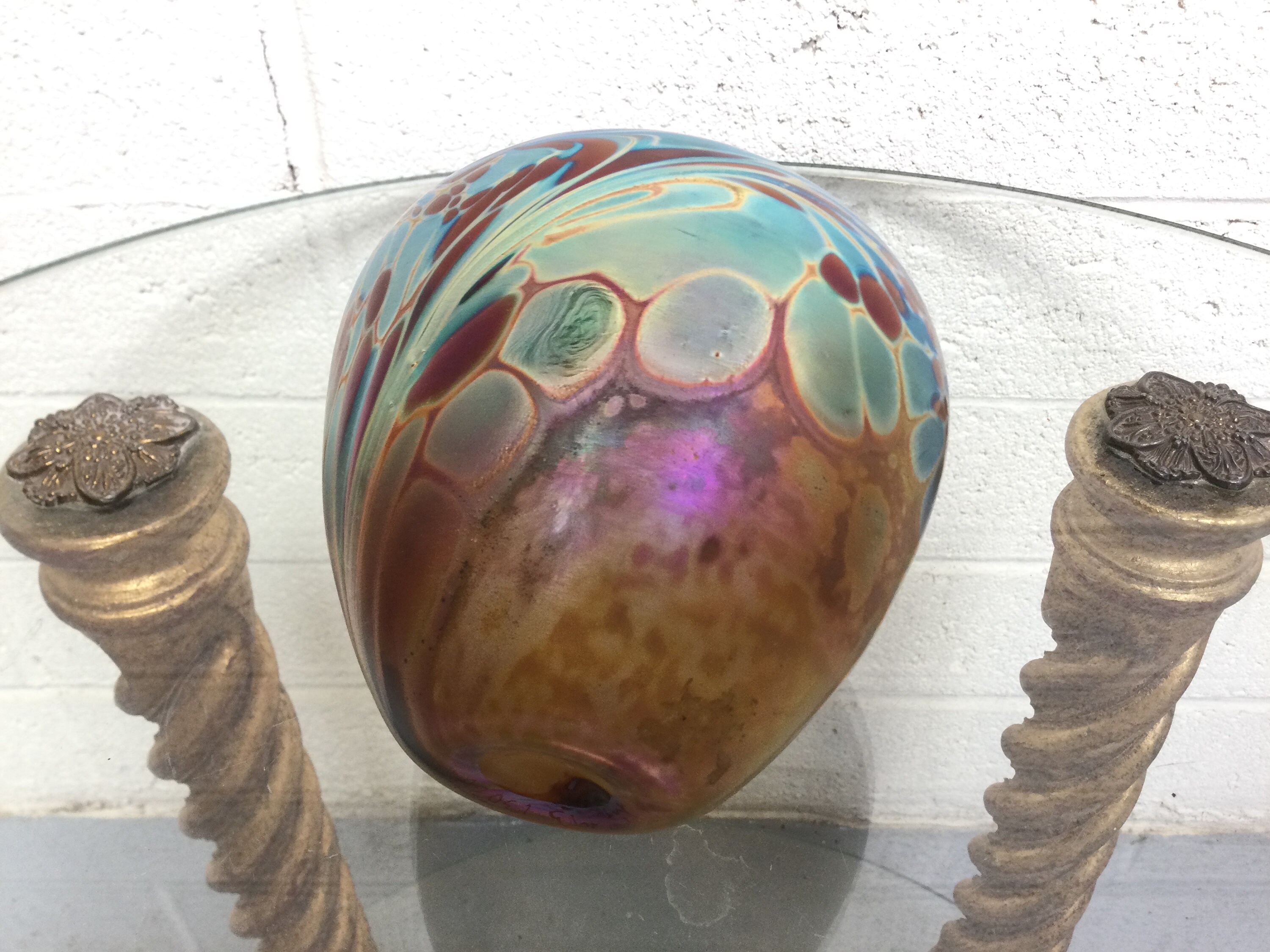 Brian Maytum Art Glass Oil Spot Lamp ~ Signed by Artist ~ Blue, Brown ...