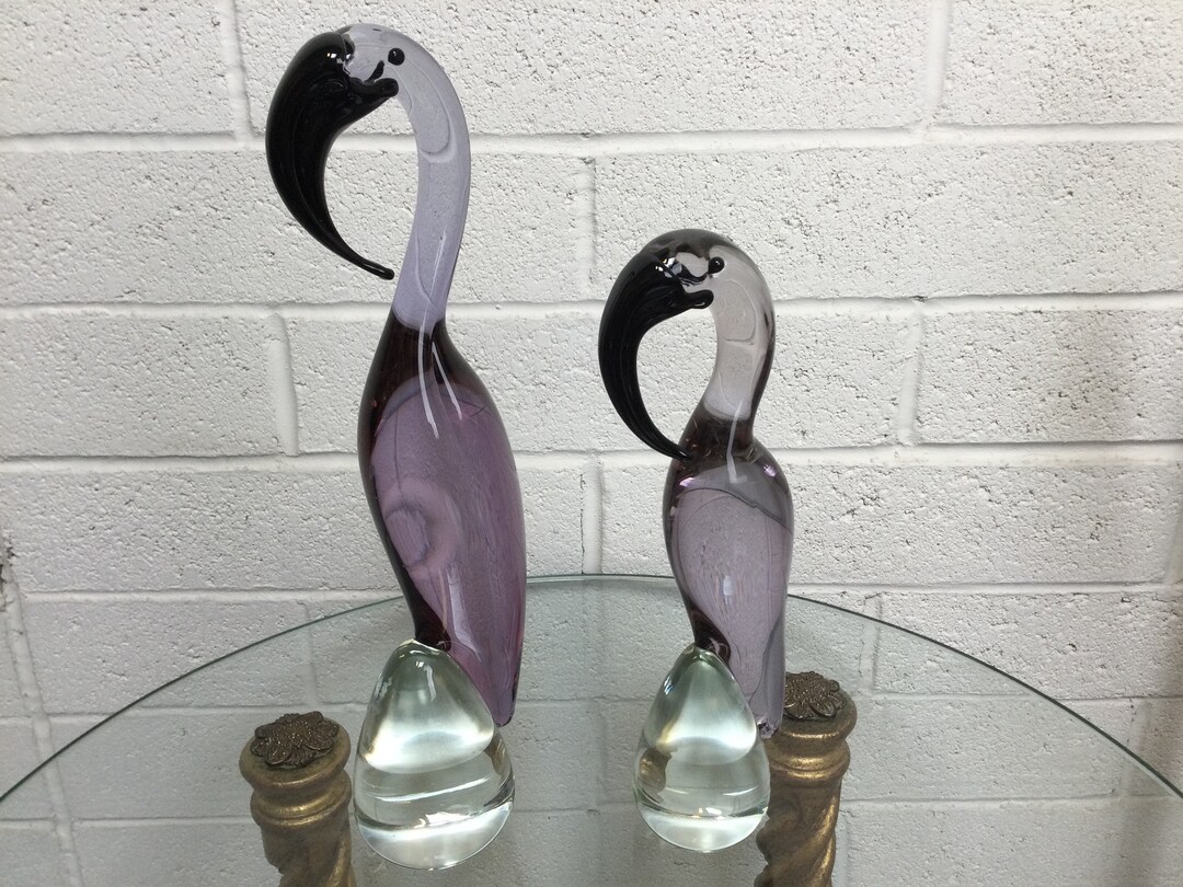 Murano Glass Flamingo Figurine Pair ~ Vintage Italian Purple Hand Blown ...