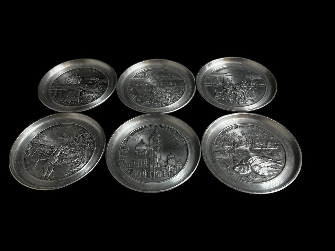 Pewter Drink Coasters ~ Royal Selangor Set of 6 Used Vintage ~ Malaysia ...