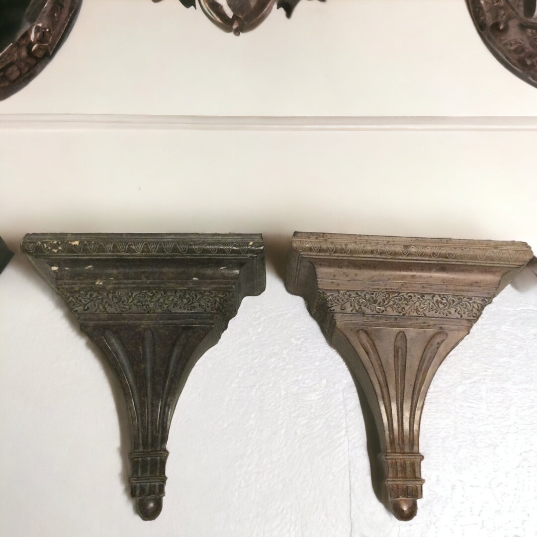 Carved Wood Wall Bracket Pair ~ Vintage Wooden Wall Shelves Sconces ...