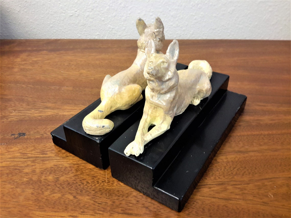 Art Deco German Shepherd Bookends / Marble Base Cast Metal | Etsy