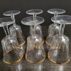 Hollywood Regency Barware 6oz Gold Rimmed Wine Glasses Set of 4 ~ Mid ...