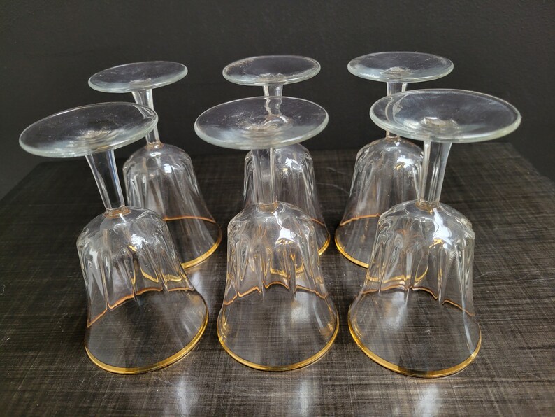 Hollywood Regency Barware 6oz Gold Rimmed Wine Glasses Set of 4 ~ Mid ...