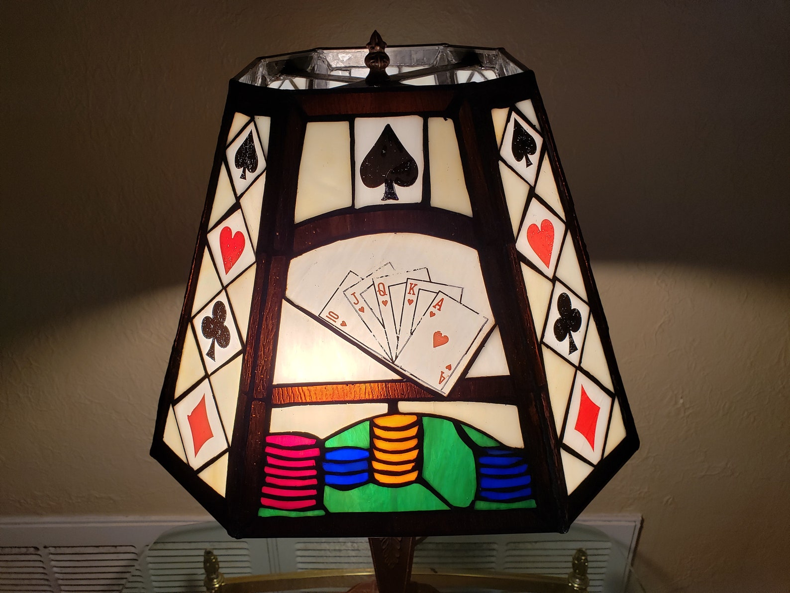 Stained Glass Poker Lamp / Royal Flush Playing Cards Gambling - Etsy
